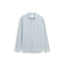 Tom Tailor Herren Regular Fit Dobby Hemd aus strukturiertem Baumwollstoff, blau, Gestreift, Gr. XXXL