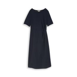 Tom Tailor Damen Scuba Midi-Kleid mit Knoten-Detail, blau, Uni, Gr. 34