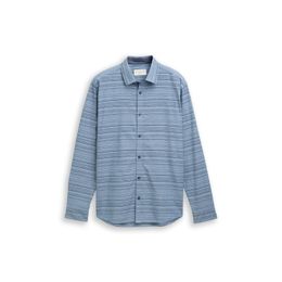 Tom Tailor Herren Regular Fit Hemd mit Streifenmuster, blau, Meliert, Gr. XS