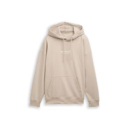 Tom Tailor Denim Herren Relaxed Hoodie Sweatshirt mit Logo-Print, grau, Uni, Gr. XL