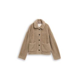 Tom Tailor Damen Teddy Jacke mit Taschen, grau, Uni, Gr. XXL