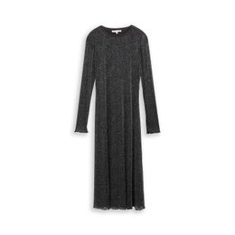Tom Tailor Denim Damen Midi-Meshkleid mit Glitzer-Effekt, schwarz, Uni, Gr. M