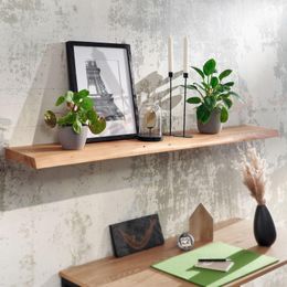 KADIMA DESIGN Massives Akazienholz Wandregal, 140 cm, Rustikaler Stil, Baumkante