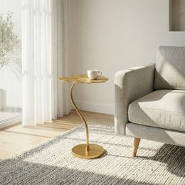 FineBuy Beistelltisch Alu Gold 40x38cm Blattform Wohnzimmertisch Couchtisch Anstelltisch