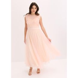 bonprix Abendkleid aus zartem T&uuml;ll mit Blumen-Details, rosa, Gr.42, Maxikleid aus zartem T&uuml;ll mit Satin-Einsatz in der Taille und Blumen-Detail-Spitze im Oberteil