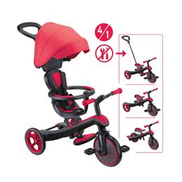 Globber EXPLORER TRIKE 4in1 &ndash; Kinderwagen, Dreirad und Laufrad, 10/8,5 Zoll, TPR-Sitz, h&ouml;henverstellbar, rot