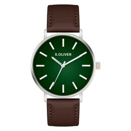 Quarzuhr s.Oliver "Basic Leather", schwarz, gr&uuml;n, Armbanduhren, Herren, Quarzuhr, Armbanduhr, Herrenuhr, analog