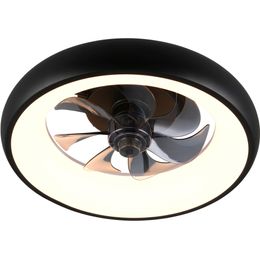 REALITY LEUCHTEN LED Deckenleuchte "MUONIO mit Ventilator, Deckenventilator mit Licht, 20W LED CCT &Oslash; 40cm", schwarz matt, wei&szlig;, 1, &Oslash; 40cm H: 13,5cm, 1 Stk., Leuchten, Fernbedienung 3 Geschwindigkeiten Timer Vor- & R&uuml;cklauf dimmbar, LED Deckenleuchte