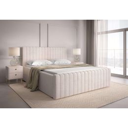 Polsterbett Home Affaire "MOIVRE wahlweise mit/ohne Bettkasten, Breite Liegefl&auml;che 160/180 cm", creme, B:181cm H:112cm L:220cm, 100% Polyester, Betten, Polsterbett, Stauraumbett, Doppelbet mit Kopfteil, ohne Matratze, 2 Breiten