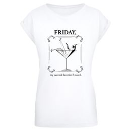 T-Shirt MisterTee "MisterTee Damen Ladies F-Word Extended Shoulder Tee", Damen, Gr. L, wei&szlig;, 100% Baumwolle, bedruckt, loose fit, Rundhals, Shirts T-Shirt