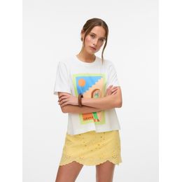 V&eacute;ro Moda Kurzarmshirt VERO MODA "VMBETA METTE SS TOP BOX JRS GA", Damen, Gr. M, wei&szlig; (snow wei&szlig; print:granada), Jersey, Obermaterial: 100% Baumwolle, bedruckt, loose fit, Rundhals, Shirts