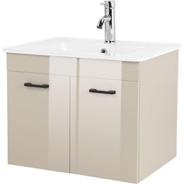 Waschtisch Welltime "Florenz, Breite 60cm, 2 T&uuml;r, 2 F&auml;cher, MDF-Front", beige (kaschmir), B:59cm H:48cm T:45cm, MDF, Waschtische, Waschtisch, Waschplatz mit 2 T&uuml;ren,in verschiedenen Farben erh&auml;ltlich, Badm&ouml;bel