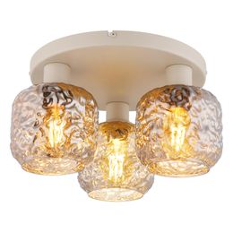 Globo LIGHTING Deckenleuchte "ANTONIO", gold (beige matt), 3, &Oslash; 37cm H: 19cm, 1 Stk., Leuchten, Deckenleuchte beige matt mit rauchfarbenem Glas, elegant, Deckenleuchte