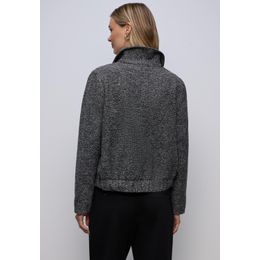 Kurzjacke Street One, Damen, Gr. 46, schwarz, Stoff, 75% Polyester, 25% Baumwolle, unifarben, normal taillenbedeckt, V-Ausschnitt, abgesteppt, Jacken Kurzjacke, mit Elastiksaum