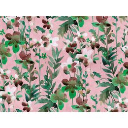 Livingwalls Fototapete LIVING WALLS "The Wall", gr&uuml;n (gr&uuml;n rosa), B:4m L:3m, Vinyl, Vlies, Tapeten, Fototapete Floral Tapete Blume Tapeten Wohnzimmer Flur Design Optik
