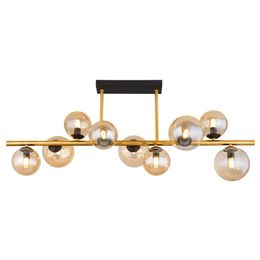 Globo LIGHTING Deckenleuchte "RIHA", schwarz matt, 9, H: 38cm, 1 Stk., Leuchten, Deckenleuchte Schwarz/Messing, Amberglas, 5 Gl&auml;ser, LED G9, Deckenleuchte