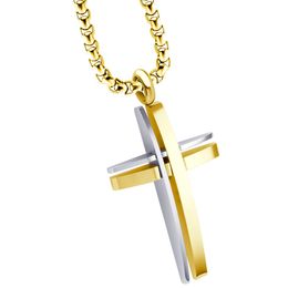 Kette mit Anh&auml;nger Firetti "Schmuck Geschenk Kreuz", gold (edelstahlfarben, gelbgoldfarben), Halsketten, Damen, Edelstahl, L: 55 B: 2,3mm, B:2,3mm