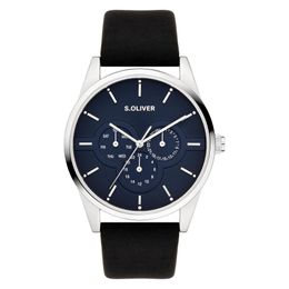 Multifunktionsuhr s.Oliver "Round Basic", schwarz, blau, Armbanduhren, Herren, Quarzuhr, Armbanduhr, Herrenuhr, Lederarmband, analog