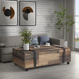 Couchtisch FORTE "Couchtisch Fobya", beige (old wood vintage, old wood vintage, old wood vintage), B:110cm H:35,7cm T:60cm, Tische, Couchtisch, auf Rollen, Breite ca. 110 cm