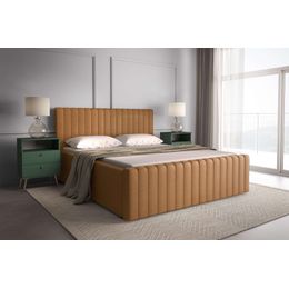 Polsterbett Home Affaire "MOIVRE wahlweise mit/ohne Bettkasten, Breite Liegefl&auml;che 160/180 cm", gelb, B:201cm H:112cm L:220cm, 100% Polyester, Betten, Polsterbett, Stauraumbett, Doppelbet mit Kopfteil, ohne Matratze, 2 Breiten