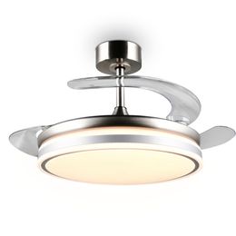 REALITY LEUCHTEN LED Deckenleuchte "VOLDA mit Ventilator, Deckenventilator mit ausklappbaren Fl&uuml;geln 30W", nickel, 1, &Oslash; 106cm H: 42cm, 1 Stk., Leuchten, &Oslash; 49-106 cm (aufgeklappt), 6 Stufen, LED 30W CCT dimmbar Timer Fernb., LED Deckenleuchte