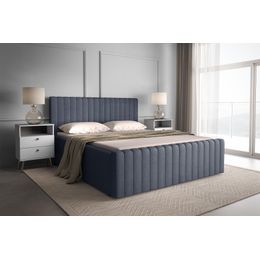 Polsterbett Home Affaire "MOIVRE wahlweise mit/ohne Bettkasten, Breite Liegefl&auml;che 160/180 cm", dunkelblau, B:201cm H:112cm L:220cm, 100% Polyester, Betten, Polsterbett, Stauraumbett, Doppelbet mit Kopfteil, ohne Matratze, 2 Breiten