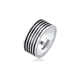 Silberring Kuzzoi "Herren Bandring Massiv Rillen 925 Silber" Gr. 60, grau, Fingerringe, Herren, 60mm, ohne Stein, Silber 925 (Sterlingsilber), 10mm, Silberring