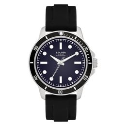 Quarzuhr s.Oliver "Elegant Silicone", schwarz, blau, Armbanduhren, Herren, Quarzuhr, Armbanduhr, Herrenuhr, Silikonarmband, analog