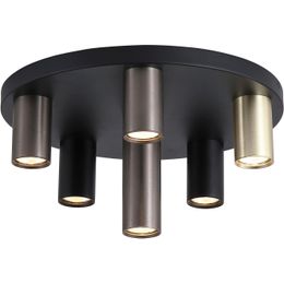 Searchlight Deckenleuchte "Tubes 6Lt-Deckenleuchte-Schwarzes Metall, Anodisiertes Bronze, Messing", schwarz, bronze, messingfarben, H: 20cm, 1 Stk., Leuchten, Deckenleuchte