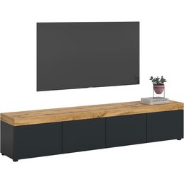 Lowboard OTTO HOME "MAMBO, Breite 200cm, 4 Klappen, stehend oder h&auml;ngend", schwarz, wotan eiche nachbildung, B:200cm H:41cm T:37cm, Sideboards, Lowboard, Lowboard, TV Unterschrank, Tv-Schrank, Wohnzimmer