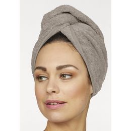 Turban-Handtuch OTTO HOME "Juna, als Set und Serie erh&auml;ltlich, 2 Turbanhandt&uuml;cher 24x61cm", grau (taupe), B:24cm L:61cm, Walkfrottee, Obermaterial: 100% Baumwolle, Handt&uuml;cher, 100% Baumwolle, Turban, Uni-Farben, weich