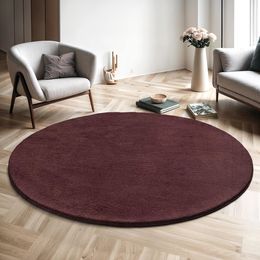 Teppich the carpet "Relax kuschelig & Super Soft, Anti-Rutsch Unterseite", bordeaux, H:16mm &Oslash;:200cm, Polyester, Teppiche, Teppich, Waschbar bis 30 Grad, Felloptik, Wohnzimmer Teppich, Kundenliebling