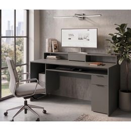Schreibtisch OTTO HOME "Peoria Computertisch mit Monitoraufsatz & Towerfach, viel Stauraum", graphit, graphit, graphit, B:160cm H:91cm T:70cm, Tische, Schreibtisch, B&uuml;roschreibtisch, Gamingtisch mit Schublade, modern, Breite 160 cm