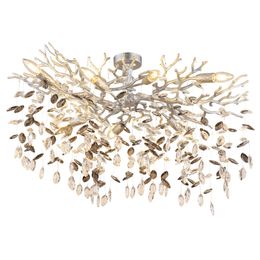 Globo LIGHTING Deckenleuchte "QUEENA", silberfarben matt, 7, H: 50cm, 1 Stk., Leuchten, Deckenleuchte Silber, Glaskristalle Rauch/Klar, Flexo, E14, Deckenleuchte