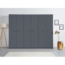 Dreht&uuml;renschrank Rauch "Kleiderschrank Schrank Garderobe OTELI inkl. Inneneinteilung", grau (graumetallic), B:271cm H:210cm T:54cm, Holzwerkstoff, Schr&auml;nke, Dreht&uuml;renschrank, mit zus&auml;tzlichen Einlegeb&ouml;den, optional mit Spiegel MADE IN GERMANY
