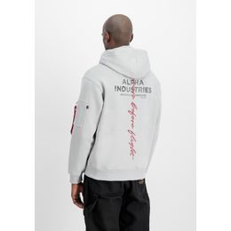 Hoodie Alpha Industries "Signature Backprint Hoodie", Herren, Gr. M, pastel grau, Obermaterial: 80% Baumwolle, 20% Polyester, regular fit, Sweatshirts Hoodie
