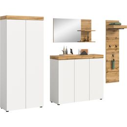 Garderoben-Set OTTO HOME "MAMBO, 4-teilige Kombination, stehend & h&auml;ngend montierbar", wei&szlig; (platin wei&szlig;, wotan eiche nachbildung), B:281cm H:179cm T:37cm, Kastenm&ouml;bel-Sets, Garderoben-Kombi, Garderobe, Flur, Diele