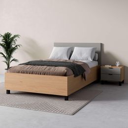 Bett VOX "SIMPLE, sehr strapazierf&auml;hig, hydraulischer Bettkasten oder Schublade", eiche, grau, grau, B:125cm H:119,6cm L:204,4cm, Betten, Bett, extrem hohe Belastbarkeit, robust und stilvoll, made in EU