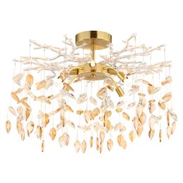 Globo LIGHTING Deckenleuchte "DANNA", goldfarben matt, 8, &Oslash; 61cm H: 46cm, 1 Stk., Leuchten, Deckenleuchte mit Kristallen, luxuri&ouml;s, elegant & hell, Deckenleuchte