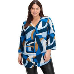 sheego Damen Tunika mit krempelbaren &Auml;rmeln tiefblau-gemustert Gr&ouml;&szlig;e 48