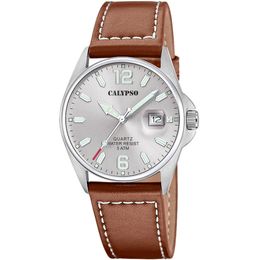 Quarzuhr Calypso Watches "Basic", braun, Armbanduhren, Herren, Quarzuhr, Armbanduhr, Herrenuhr, Lederarmband, analog, Tag