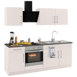 Wiho-K&uuml;chen K&uuml;chenzeile WIHO K&Uuml;CHEN "Cali", beige (k&uuml;che: natur, korpus: cashmerefarben, arbeitsplatte: granit grau), B:220cm T:60cm, Komplettk&uuml;chen-Sets, K&uuml;chenzeile, mit E-Ger&auml;ten, Breite 220 cm mit Metallgriffen