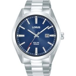Solaruhr Lorus, silber (silberfarben, blau), Armbanduhren, Herren, Armbanduhr, Herrenuhr, Datum, Edelstahlarmband