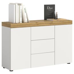Sideboard OTTO HOME "MAMBO, Breite 125cm, 2 T&uuml;ren, 3 Schubk&auml;sten, push-2-open", platin wei&szlig;, wotan eiche nachbildung, B:125cm H:80cm T:37cm, FSC-zertifizierter Holzwerkstoff, Sideboards, Sideboard, Sideboard, Kommode, Wohnzimmer, Flur, Arbeitszimmer