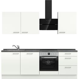 K&uuml;chenzeile Nobilia "Laser II", NEU: individuell anpassbar mit gratis Profi-Beratung", wei&szlig; (k&uuml;che: wei&szlig;, korpus: alpinwei&szlig;, arbeitsplatte: schwarzbeton nachbildung), B:240,3cm H:216,6cm T:60cm, Komplettk&uuml;chen-Sets, K&uuml;chenzeile, vormontiert, 240 cm breit, optional mit verschiedenen E‑Ger&auml;te-Sets