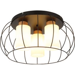 Globo LIGHTING Deckenleuchte "ROWENA", schwarz matt, 3, &Oslash; 50cm H: 25cm, 1 Stk., Leuchten, Deckenleuchte mit Holz & Glas, matt, modern & gem&uuml;tlich, Deckenleuchte