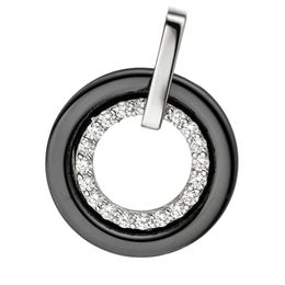 Runder Anh&auml;nger Jobo "mit 20 Zirkonia", silber (silber 925), Schmuckanh&auml;nger, Damen, Keramik Silber 925 (Sterlingsilber), Keramik, Silber 925 (Sterlingsilber), 925 Silber mit Keramik kombiniert