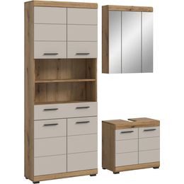 Badm&ouml;bel-Set Welltime "SIENA, TOPSELLER, Breite 149cm, 3-teiliges Set", evoak oak nb, kaschmir nb matt, B:149cm H:191cm T:34cm, Holzwerkstoff, Kastenm&ouml;bel-Sets, Badm&ouml;bel-Set, Kombination, Badkombination, Bad-Set, Badezimmerschrank, Bad, Schrank