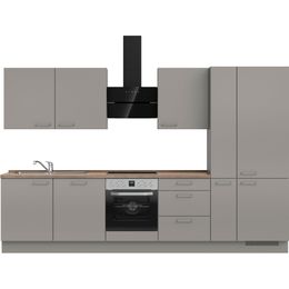 K&uuml;chenzeile Nobilia "Laser II", NEU: individuell anpassbar mit gratis Profi-Beratung", grau (k&uuml;che: grau, korpus: taupegrau, arbeitsplatte: eiche havanna nachbildung), B:330,3cm H:216,6cm T:60cm, Komplettk&uuml;chen-Sets, K&uuml;chenzeile, vormontiert, 330 cm breit, optional mit verschiedenen E‑Ger&auml;te-Sets