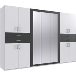 Kleiderschrank wimex "Taiga Kleiderschrank mit Spiegel", wei&szlig;, graphit, B:313cm H:210cm T:58cm, Holzwerkstoff, Schr&auml;nke, Kleiderschrank, mit Schubladen auf bequemer H&ouml;he, Garderobe Schlafzimmerschrank